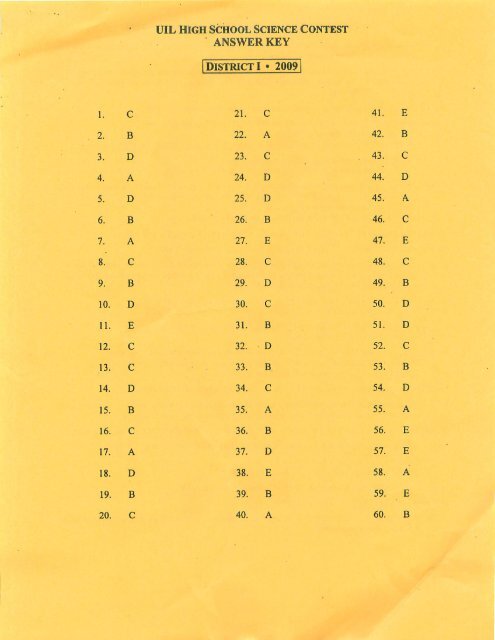 uil high school science contest answer key - District Information