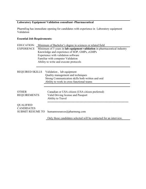 Laboratory Equipment Validation consultant -Pharmaceutical ... - CVG