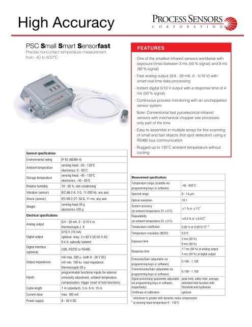 Download PSC Small Smart SensorFast ... - Process Sensors