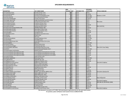 SPECIMEN REQUIREMENTS DES