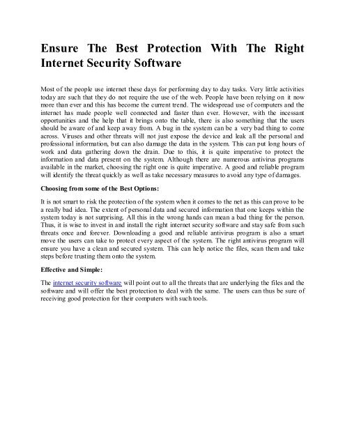 Ensure The Best Protection With The Right Internet Security Software