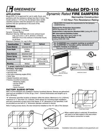 Model SSDFD-150 Dynamic Rated Fire Dampers - Greenheck