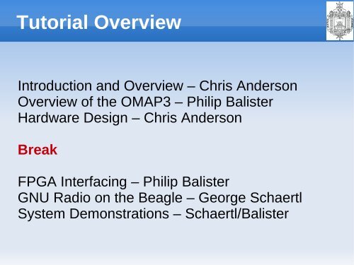 Tutorial Overview - Open SDR