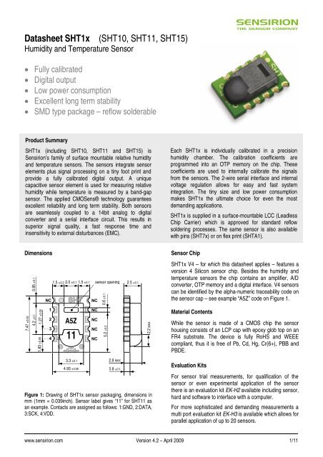 SHT15 humidity and temperature sensor datasheet