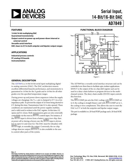 Serial Input, 14-Bit/16-Bit DAC AD7849 - Analog Devices