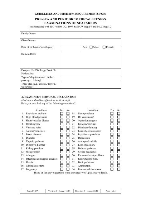 pre-sea and periodic medical fitness examinations of seafarers