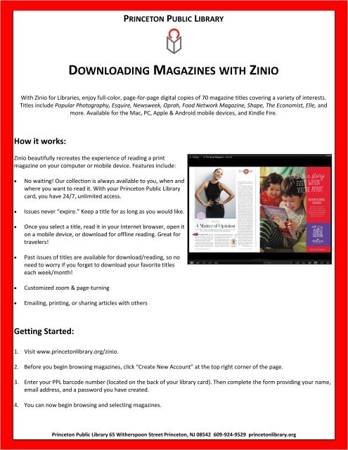 Downloading Magazines with Zinio (.pdf) - Princeton Public Library