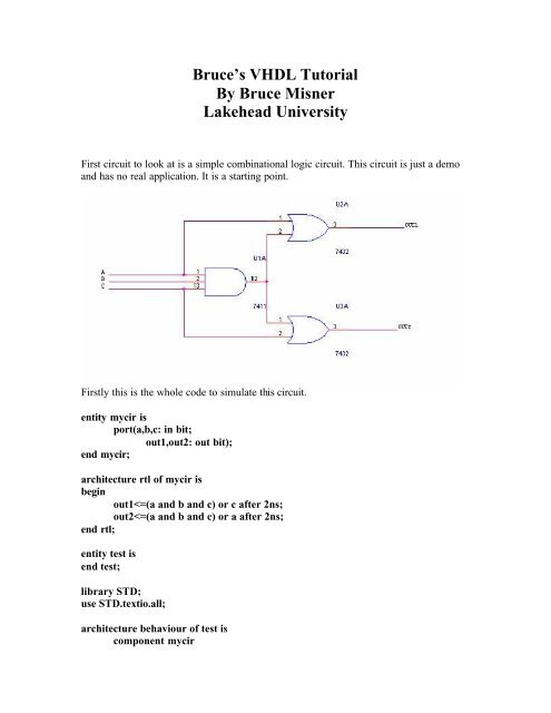 Bruce's VHDL Tutorial By Bruce Misner Lakehead University