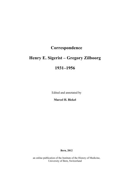 Gregory Zilboorg - Institut für Medizingeschichte