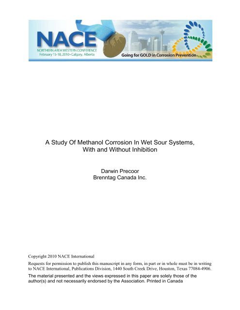 Methanol Corrosion in Sour Systems - NACE Calgary