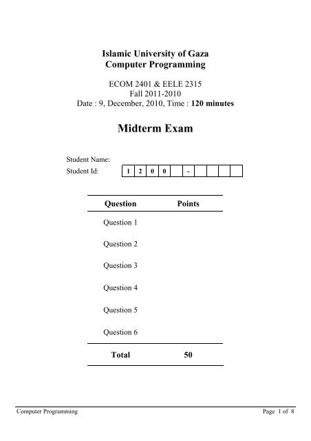 MidTerm Exam C++