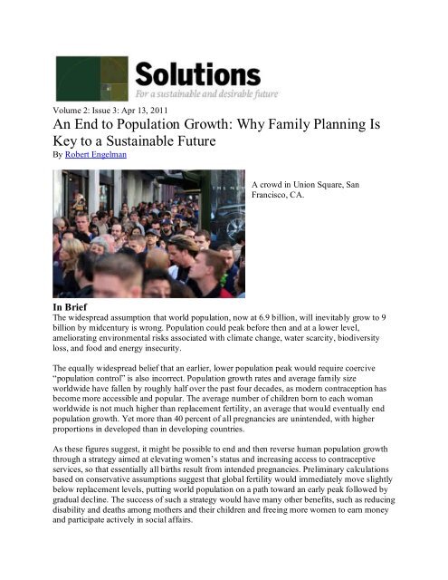 An End to Population Growth: Why Family Planning Is Key to a ...