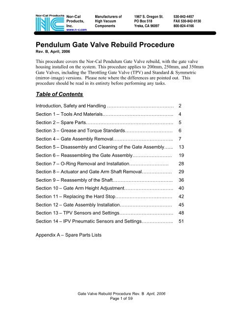 Pendulum Gate Valve Rebuild Procedure - PTB Sales