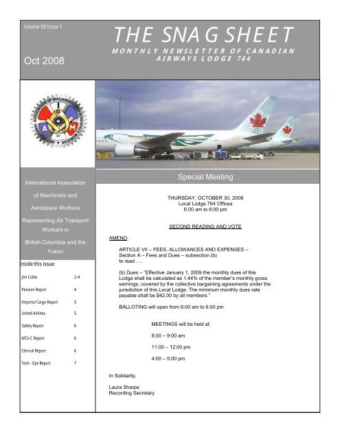 THE SNAG SHEET - Canadian Airways Local Lodge 764