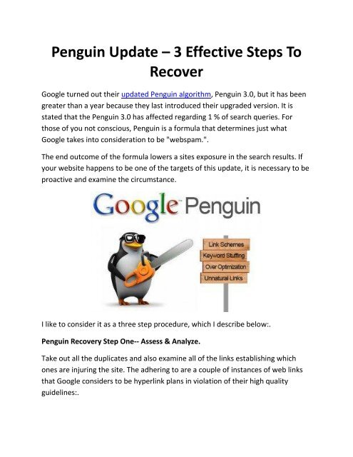 Penguin Update – 3 Effective Steps To Recover