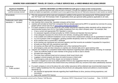 GENERIC RISK ASSESSMENT: TRAVEL BY COACH, or ... - eRiding