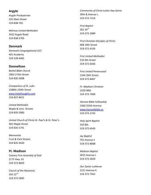 a list of Churches in Lee County, Iowa