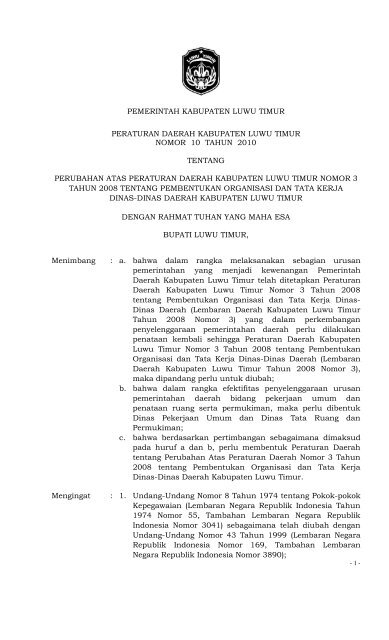 Perda Nomor 10 Tahun 2010 Tentang Perubahan Atas Peraturan