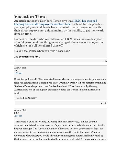 Vacation Time - IBM Employee Highlights