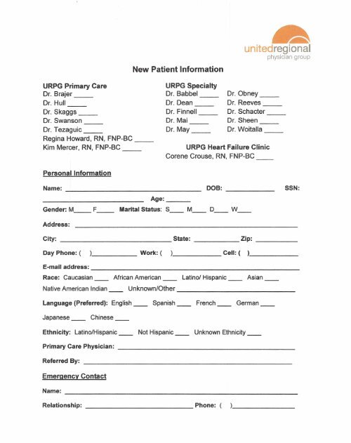 New Patient Packet - United Regional Health Care System