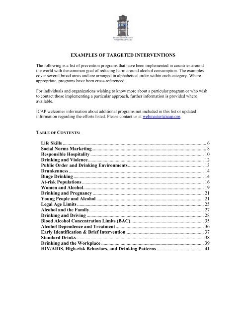 EXAMPLES OF TARGETED INTERVENTIONS - ICAP