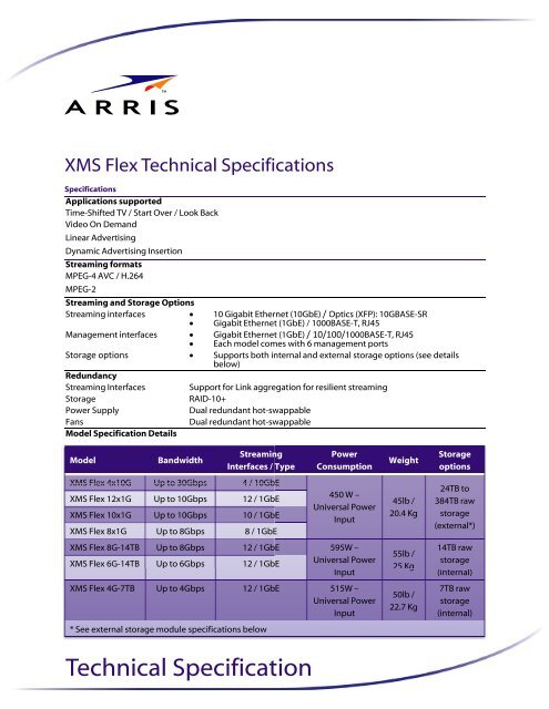 XMS Flex Technical Specification - Arris