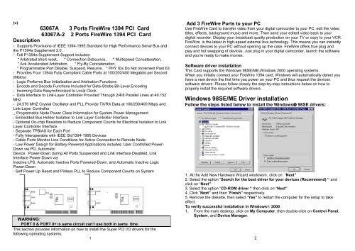 Windows 98SE/ME Driver installation - Lindy
