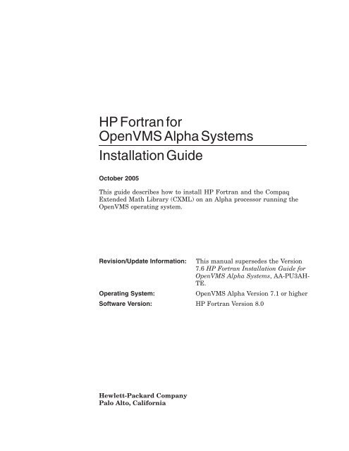 HP Fortran for OpenVMS Alpha Systems Installation Guide