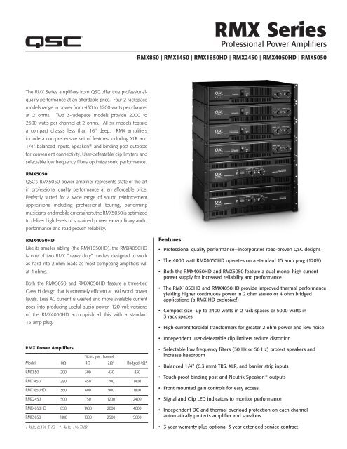 RMX Series Specifications - QSC Audio Products