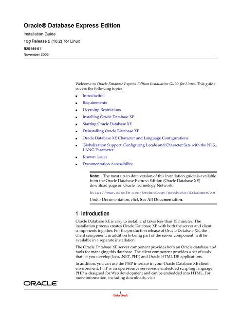 Oracle Database Express Edition Installation Guide
