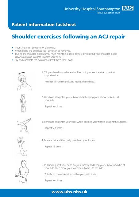 Shoulder exercises following an ACJ repair - patient information