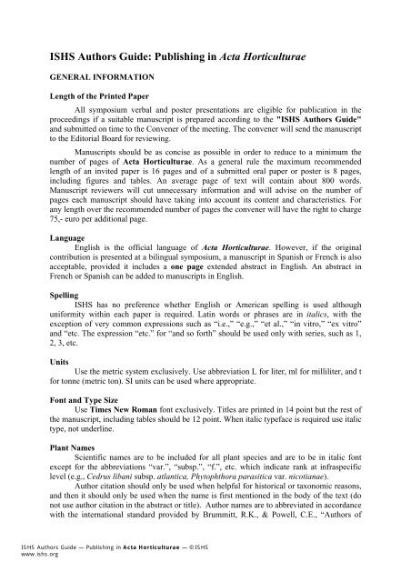 ISHS Authors Guide: Publishing in Acta Horticulturae - kmutt