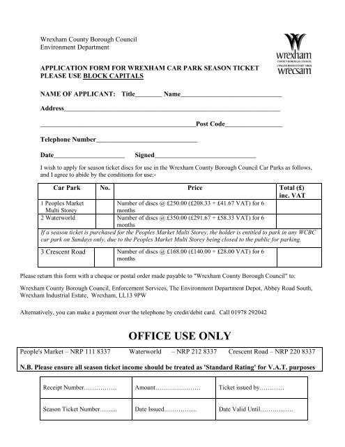 Season Ticket Application Form - PDF version 52Kb - Wrexham ...