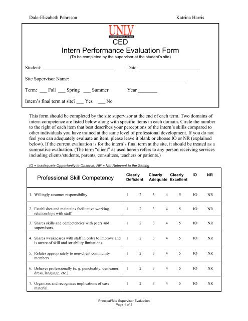 CED Intern Performance Evaluation Form
