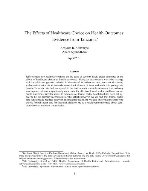 The Effects of Healthcare Choice on Health Outcomes: Evidence ...