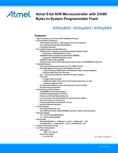Atmel ATtiny25, ATtiny45, ATtiny85 Datasheet