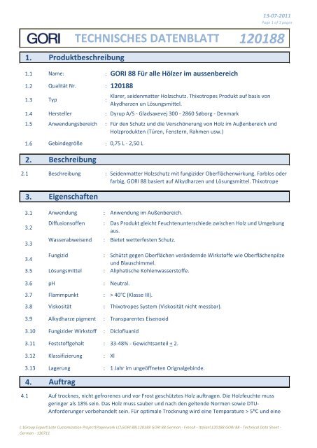 TECHNISCHES DATENBLATT - Jota