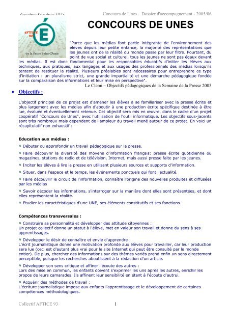 DOSSIER Concours de Unes - pantin ecoles