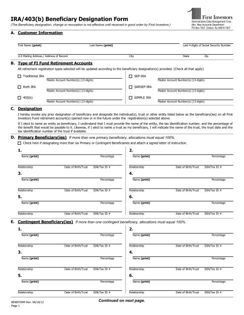 IRA/403(b) Beneficiary Designation Form - First Investors