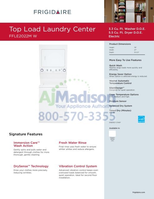 Product Specifications Sheet - Designer Appliances