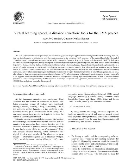 Virtual learning spaces in distance education: tools for the EVA project