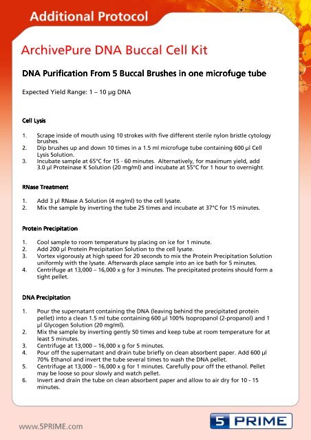 ArchivePure DNA Buccal Cell Kit - 5 Prime