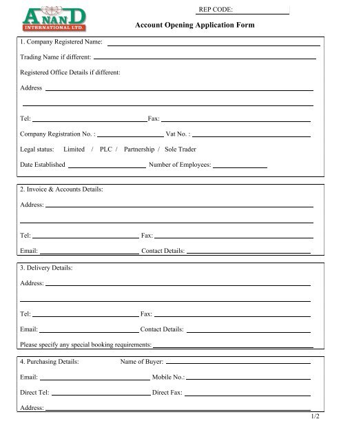 Account Opening Application Form - Anand International