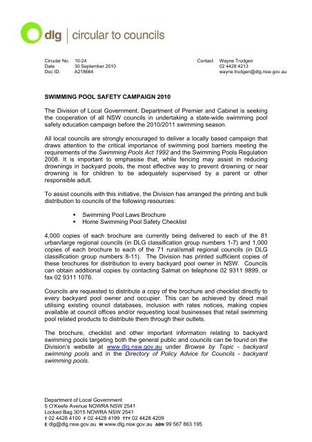 Swimming Pool Safety Campaign 2010 - Division of Local ...