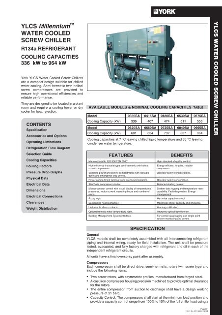 YLCS MillenniumTM WATER COOLED SCREW CHILLER