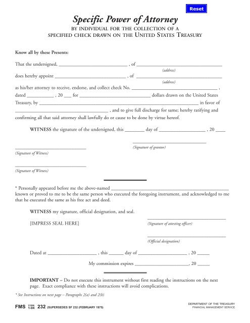 FMS Form 232 - Specific Power of Attorney - Financial Management ...