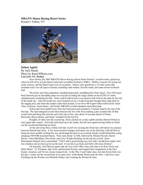 MRANN Moose Racing Desert Series Round 2: Fallon, NV Ochoa ...