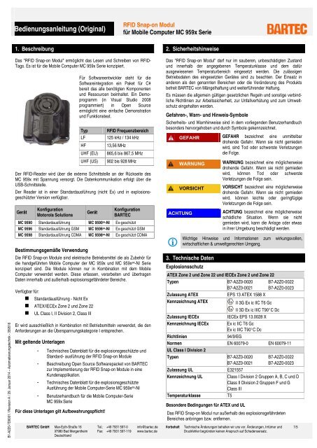 RFID Snap-On Modul - Bartec Sicherheits-Schaltanlagen GmbH