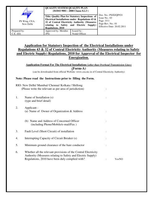 Application for Statutory Inspection of the Electrical Installations ...