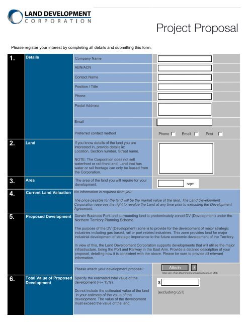 Project Proposal Form - Land Development Corporation - Northern ...